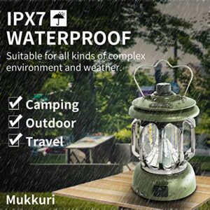 LED Camping Lantern,Rechargeable Retro Camping Light,Battery Powered Hanging Candle Lamp ,Portable Waterpoor Outdoor Tent Bulb, Emergency Lighting for Power Failure （Green）