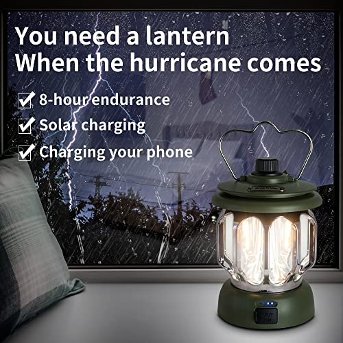 LED Camping Lantern,Rechargeable Retro Camping Light,Battery Powered Hanging Candle Lamp ,Portable Waterpoor Outdoor Tent Bulb, Emergency Lighting for Power Failure （Green）