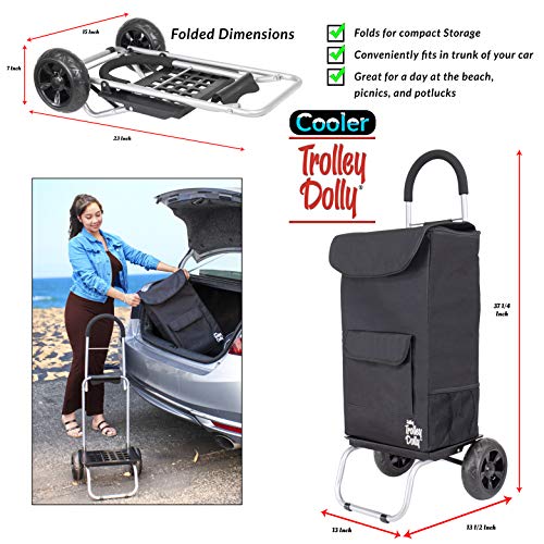 dbest products Cooler Trolley Dolly, Black Insulated cooler bag folding collapsible rolling shopping grocery tailgating bbq beer ice cart 14" x 17" x 38"