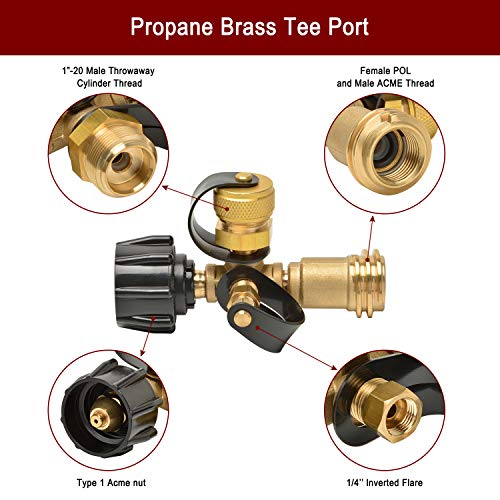 Stanbroil Propane Gas Brass Tee Adapter with 4 Port for RV or Motorhome, Acme Nut &QCC1