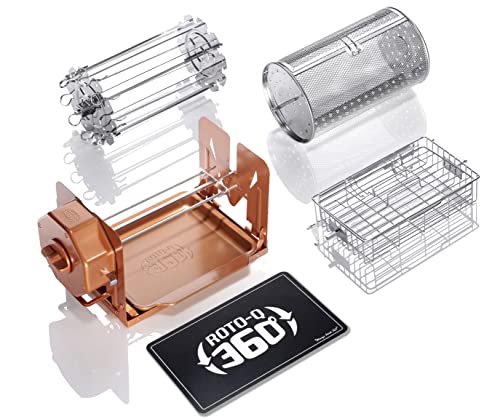 ROTO-Q 360 Family Bundle (COPPER) | The Ultimate Rotisserie Solution for Healthier Cooking | Portable, Versatile, and Energy-Efficient | Perfect for Convection Ovens, Air Fryers, BBQs, and Fire Pits | Self-Rotating Spit Roaster for Mouth-Watering Rotisser