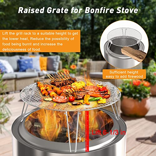 Grill Grate for Solo Stove Bonfire, 19.5 Inch Round Grill Grate with 3 Detachable Legs , Stainless Steel Fire Pit Cooking Grate Raised Top Grate for Bonfire Stove