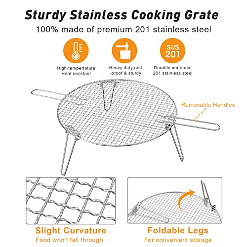 Grill Grate for Solo Stove Bonfire, 19.5 Inch Round Grill Grate with 3 Detachable Legs , Stainless Steel Fire Pit Cooking Grate Raised Top Grate for Bonfire Stove