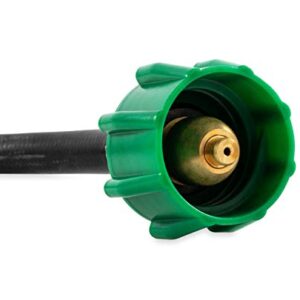 Camco Pigtail Propane Hose Connector | Designed to Connect to an RV or Trailer Propane Regulator | Safety Features Include Thermal Protection and Excess Flow Protection | 12-inch (59053), Black and green