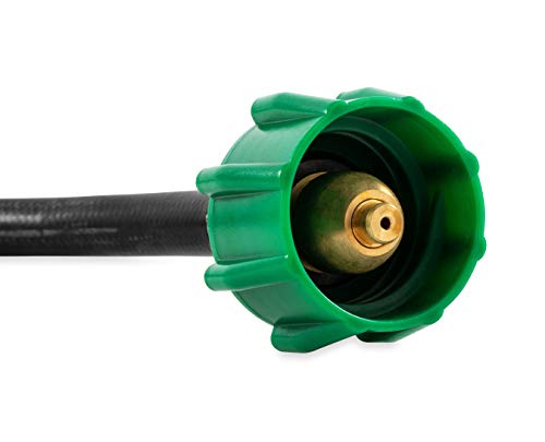 Camco Pigtail Propane Hose Connector | Designed to Connect to an RV or Trailer Propane Regulator | Safety Features Include Thermal Protection and Excess Flow Protection | 12-inch (59053), Black and green