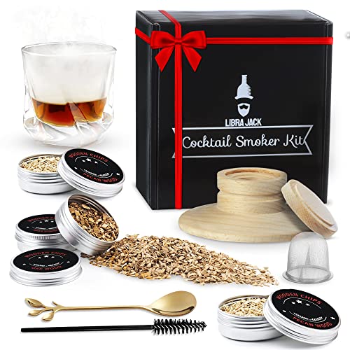 Libra Jack Cocktail Smoker Kit with Apple, Pecan, Cherry & Oak Wood Chips - Old Fashioned Whisky Smoker Kit, Drink Smoker Infuser Kit, Smoke Infuser for Cocktails, Smoked Bourbon Cocktail Set