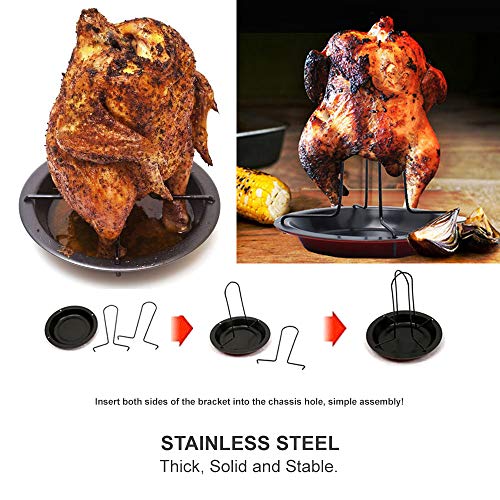 Eutuxia Chicken Roaster Rack for Oven, Grill, or BBQ - Sturdy Stainless Steel Vertical Poultry Turkey Standing Holder with Bowl - Must Have Indoor Outdoor Cooking Tool - Great for Home & Camping