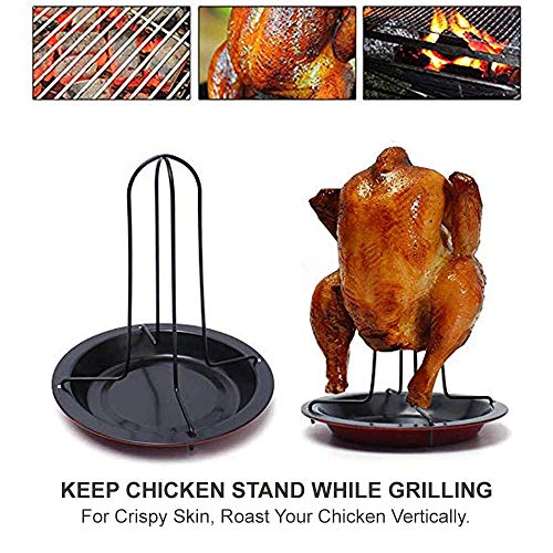 Eutuxia Chicken Roaster Rack for Oven, Grill, or BBQ - Sturdy Stainless Steel Vertical Poultry Turkey Standing Holder with Bowl - Must Have Indoor Outdoor Cooking Tool - Great for Home & Camping