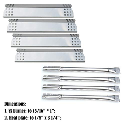 Direct Store Parts Kit DG173 Replacement 16 15/16 inch Burner for Kitchen Aid 720-0733A,4 Burner Gas Grill Burner,Heat Plate (Stainless Steel Burner + Stainless Steel Heat Plate)