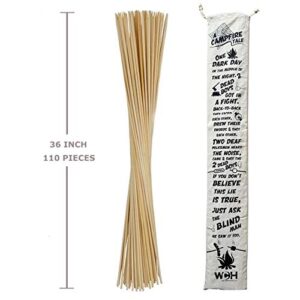 The Ultimate Marshmallow Roasting Sticks Premium Bamboo Extra Long 36 Inches 5MM Thick Heavy Duty Wooden Skewers Perfect for Smores Hot Dogs Kebab Campfire Fire Pit Camping Cooking 110 Pieces Safe