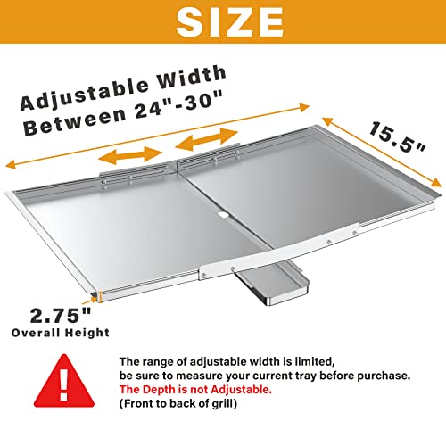 GARNETIN Grease Tray with Drip Pan for 4/5 Burner Outdoor Gas Grill Models from Dyna Glo, Nexgrill, Expert Grill, Kenmore, BHG and More - 304 Stainless Steel Grill Replacement Parts (24"-30")