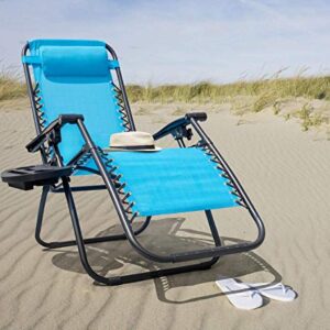 Kemon Zero Gravity Folding Lounge Outdoor Patio Adjustable Reclining Chair with Pillows and Cup Holders for Beach Set of 2, Blue