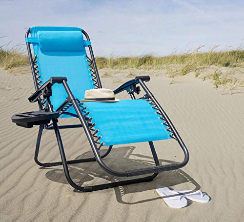 Kemon Zero Gravity Folding Lounge Outdoor Patio Adjustable Reclining Chair with Pillows and Cup Holders for Beach Set of 2, Blue