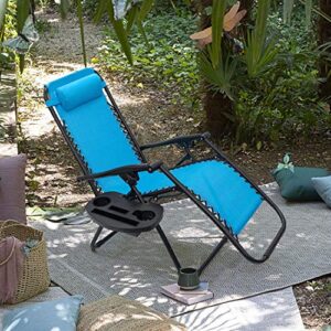 Kemon Zero Gravity Folding Lounge Outdoor Patio Adjustable Reclining Chair with Pillows and Cup Holders for Beach Set of 2, Blue