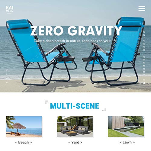 Kemon Zero Gravity Folding Lounge Outdoor Patio Adjustable Reclining Chair with Pillows and Cup Holders for Beach Set of 2, Blue