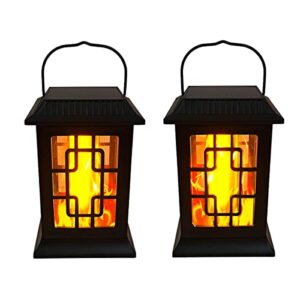 solar lanterns outdoor waterproof hanging solar light decorative led flickering flame solar lights solar lanterns outdoor for garden patio yard pathway 2 pack