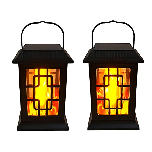 Solar Lanterns Outdoor Waterproof Hanging Solar Light Decorative LED Flickering Flame Solar Lights Solar Lanterns Outdoor for Garden Patio Yard Pathway 2 Pack