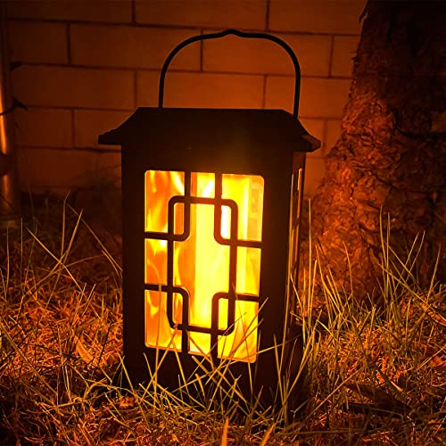 Solar Lanterns Outdoor Waterproof Hanging Solar Light Decorative LED Flickering Flame Solar Lights Solar Lanterns Outdoor for Garden Patio Yard Pathway 2 Pack