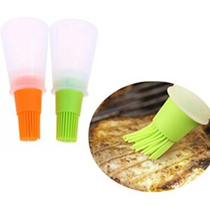 AKOAK BBQ/Pastry Basting Brushes,Silicone Cooking Grill Barbecue Baking Pastry Oil/Honey/Sauce Bottle Brush,Set of 2,Green and Orange