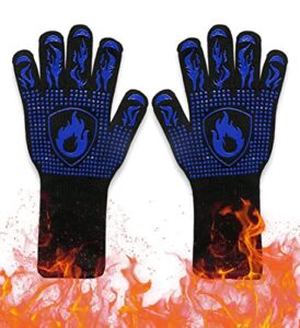 bbq gloves, 1472 degrees fahrenheit heat-resistant barbecue gloves silicone non-slip oven gloves long kitchen gloves for grilling, cooking, baking, frying, winter warmth (flame blue)