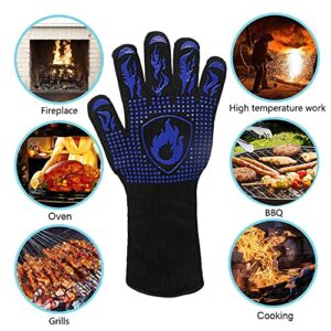 BBQ Gloves, 1472 Degrees Fahrenheit Heat-Resistant Barbecue Gloves Silicone Non-Slip Oven Gloves Long Kitchen Gloves for Grilling, Cooking, Baking, Frying, Winter Warmth (Flame Blue)