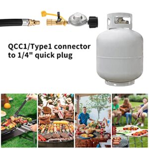 DRELD Propane 1/4" Quick Connect Adapter with Gas Grill Regulator, QCC1 Adapter Propane Regulator with Quick Connect 20-50lbs Propane Tanks to Gas Grill, for Fire Pit, Heater, BBQ Stove Camping