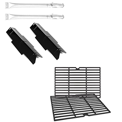 Uniflasy Grill Replacement Parts Kit for Dyna-Glo DGF350CSP DGF350CSP-D 2-Burner Open Cart Propane Gas Grill Stainless Steel Heat Plate Shield and Grill Burner and Cast Iron Cooking Grid Grates