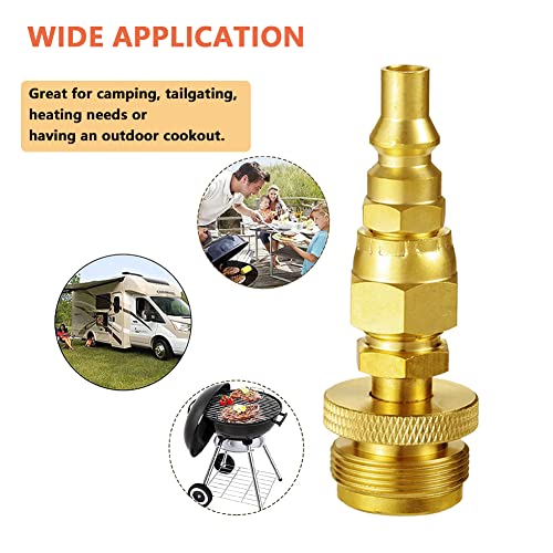 Hooshing 1LB Propane Disposal Adapter Fitting with 1/4" Quick Connect Disconnect Plug 3/8" Male Flare Thread & 1" x 20 Male Throwaway Cylinder Thread for Portable BBQ Grill Bubby Heater RV Trailer