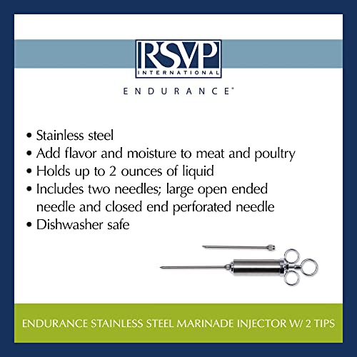 RSVP International Endurance Kitchen Tool Collection Marinade Injector with Interchangeable Needle Tips, 7x3, 2 oz Capacity, Stainless Steel