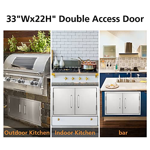 WAFIET Double BBQ Access Door, 33W x 22H Inch Outdoor Kitchen Doors 304 Stainless Steel Cabinets Double Grill Door for BBQ Island Grilling Station Outside Cabinet