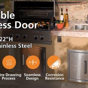 WAFIET Double BBQ Access Door, 33W x 22H Inch Outdoor Kitchen Doors 304 Stainless Steel Cabinets Double Grill Door for BBQ Island Grilling Station Outside Cabinet