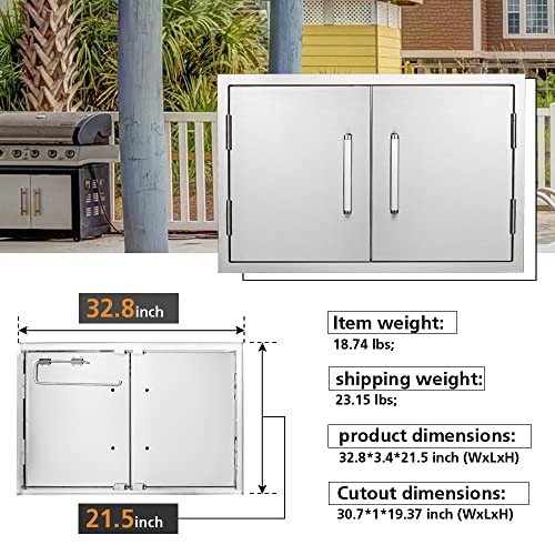 WAFIET Double BBQ Access Door, 33W x 22H Inch Outdoor Kitchen Doors 304 Stainless Steel Cabinets Double Grill Door for BBQ Island Grilling Station Outside Cabinet