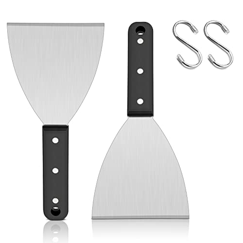 Joyfair Griddle Scraper Set of 2, Stainless Steel Grill Scrapers for Food Service/Cleaning Supply, Metal Slant Edge Spatula Tool for BBQ Flattop Grilling Teppanyaki/Kitchen Cooking, Dishwasher Safe