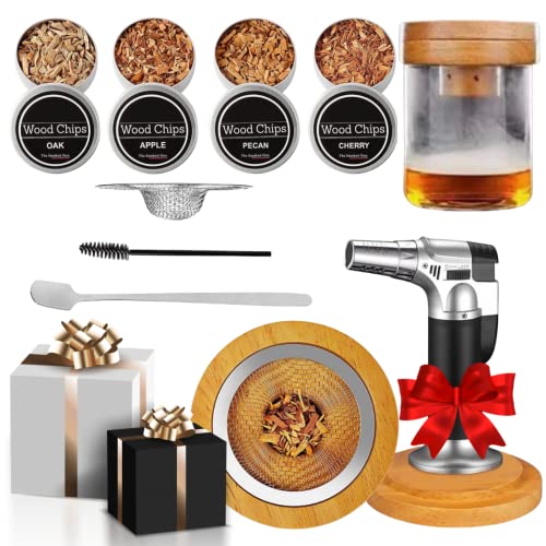 Whiskey Bourbon Cocktail Smoker Kit - Old Fashioned Wood Drink Smoker Infuser Kit with Torch, Aged Cocktail Smoker with 4 Flavored Smoking Wood Chips, Cocktail Barware Smoker Gifts for Men & Women (No Butane) This Specialty Drink Smoker Infuser Kit is a G