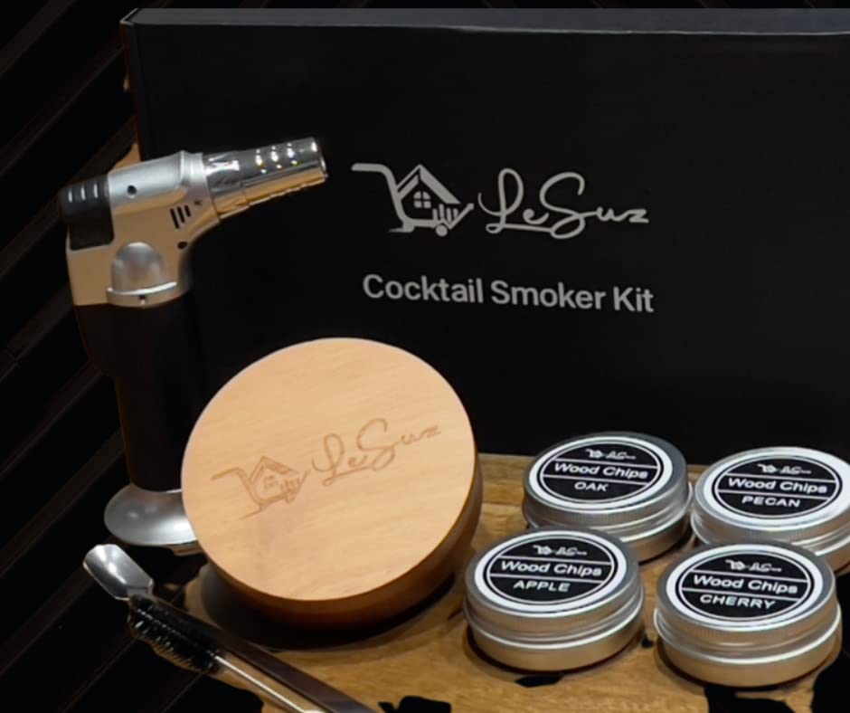 Whiskey Bourbon Cocktail Smoker Kit - Old Fashioned Wood Drink Smoker Infuser Kit with Torch, Aged Cocktail Smoker with 4 Flavored Smoking Wood Chips, Cocktail Barware Smoker Gifts for Men & Women (No Butane) This Specialty Drink Smoker Infuser Kit is a G