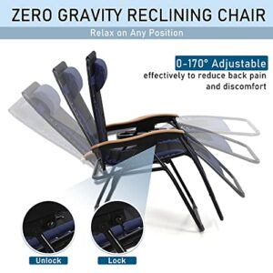 PHI VILLA Oversize XL Padded Zero Gravity Lounge Chair Wide Armrest Adjustable Recliner with Cup Holder, Support 400 LBS (Blue)