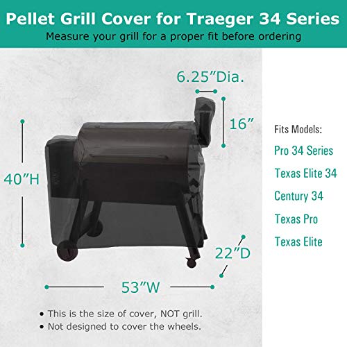 SunPatio Outdoor Heavy Duty Waterproof Grill Cover Compatible for Traeger 34 Series Wood Pellet Grill and Smoker, Texas and Z Grills, Full Length Barbecue Grill Cover, All Weather Protection, Black