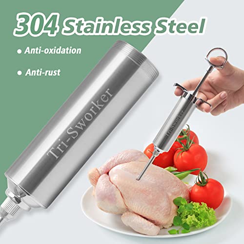 Tri-Sworker Meat Injector Syringe for Smoking with 4 Marinade Flavor Food Injector Needles, Ideal to Injector Marinades for Meats, Turkey, Brisket, Beef; 2-OZ Capacity