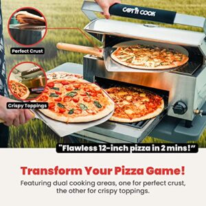 CAPT'N COOK OvenPlus Portable Gas Pizza Oven - Double Cooking Design For Crispy Crust and Well-cooked topping, No need to Spin, Outdoor baking and grilling, Cook with Ease, with Pizza Cutter and Peel