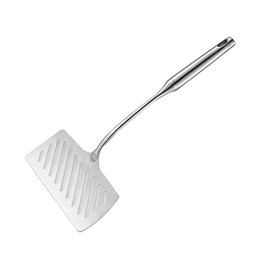 Steak Spatula, Wide Stainless Steel Shovel Slotted Fried Fish Steak Spatula with Long Handle, Grilling Turner for Burgers Fish & BBQ(silver)