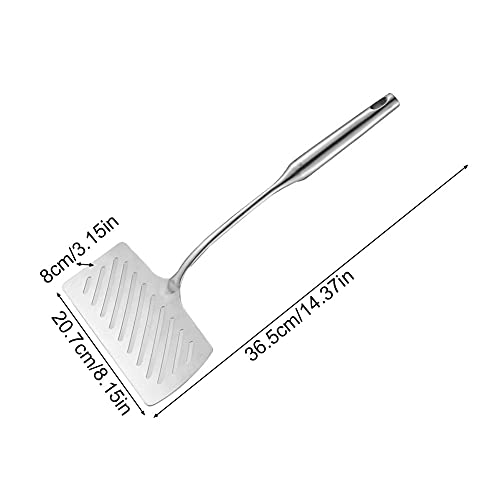 Steak Spatula, Wide Stainless Steel Shovel Slotted Fried Fish Steak Spatula with Long Handle, Grilling Turner for Burgers Fish & BBQ(silver)