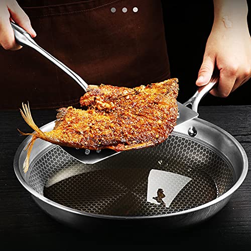 Steak Spatula, Wide Stainless Steel Shovel Slotted Fried Fish Steak Spatula with Long Handle, Grilling Turner for Burgers Fish & BBQ(silver)