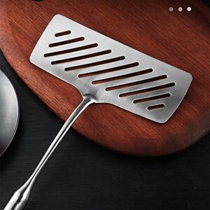 Steak Spatula, Wide Stainless Steel Shovel Slotted Fried Fish Steak Spatula with Long Handle, Grilling Turner for Burgers Fish & BBQ(silver)