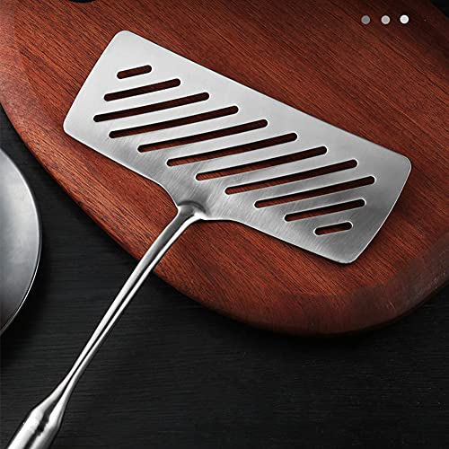 Steak Spatula, Wide Stainless Steel Shovel Slotted Fried Fish Steak Spatula with Long Handle, Grilling Turner for Burgers Fish & BBQ(silver)