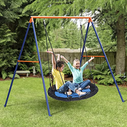 SUPER DEAL Heavy Duty Swing Frame Extra Large Full Steel All Weather A-Frame Swing Stand with Ground Stakes, 72" Height 87" Length Fits for Most Swings, Fun for Kids Outdoor Backyard, 440lbs