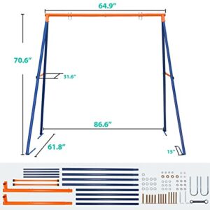 SUPER DEAL Heavy Duty Swing Frame Extra Large Full Steel All Weather A-Frame Swing Stand with Ground Stakes, 72" Height 87" Length Fits for Most Swings, Fun for Kids Outdoor Backyard, 440lbs