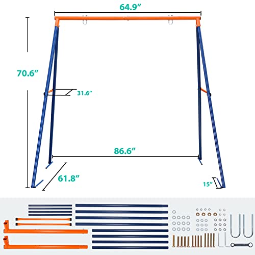 SUPER DEAL Heavy Duty Swing Frame Extra Large Full Steel All Weather A-Frame Swing Stand with Ground Stakes, 72" Height 87" Length Fits for Most Swings, Fun for Kids Outdoor Backyard, 440lbs