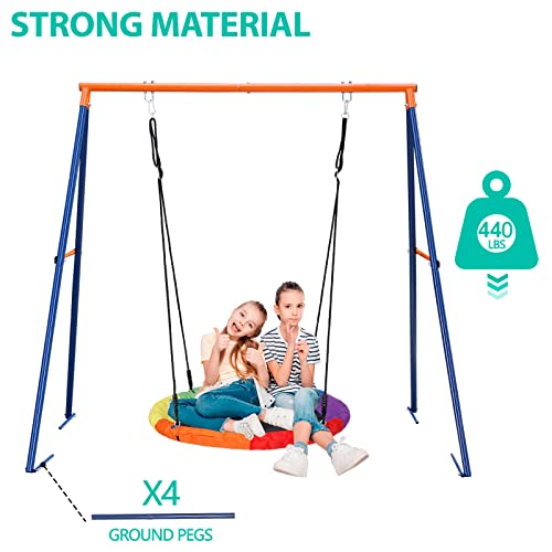 SUPER DEAL Heavy Duty Swing Frame Extra Large Full Steel All Weather A-Frame Swing Stand with Ground Stakes, 72" Height 87" Length Fits for Most Swings, Fun for Kids Outdoor Backyard, 440lbs