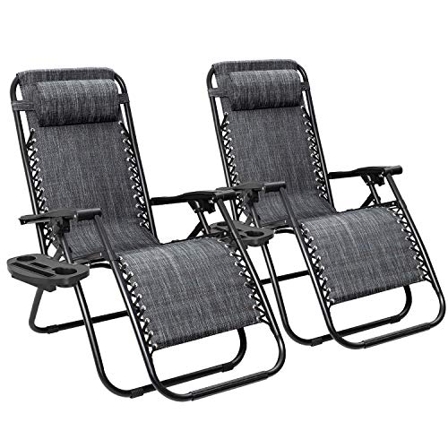 Flamaker Patio Zero Gravity Chair Outdoor Folding Lounge Chair Recliners Adjustable Lawn Lounge Chair with Pillow for Poolside, Yard and Camping (Grey)