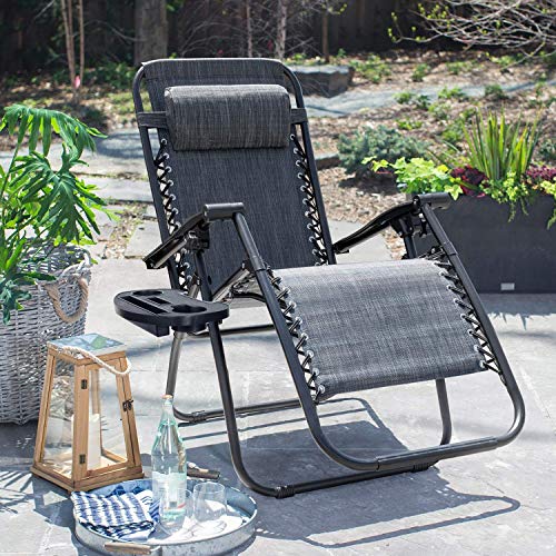 Flamaker Patio Zero Gravity Chair Outdoor Folding Lounge Chair Recliners Adjustable Lawn Lounge Chair with Pillow for Poolside, Yard and Camping (Grey)